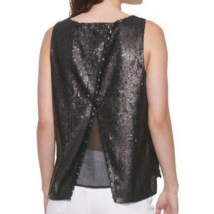 Dkny | Tops | Dkny Womens Black Sequined Sleeveless Scop Neck Tank Top ...